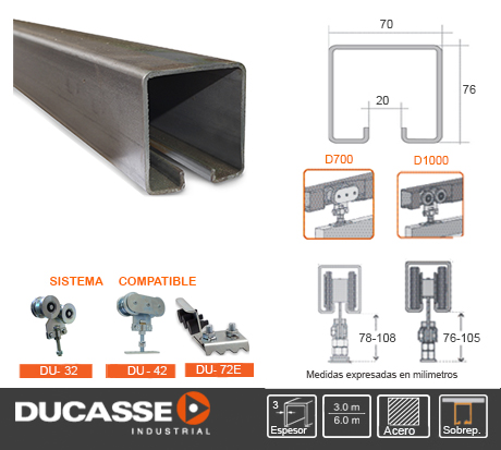 "RIEL U700 DE 6 MT ACERO NEGRO": Herrajes Bralle