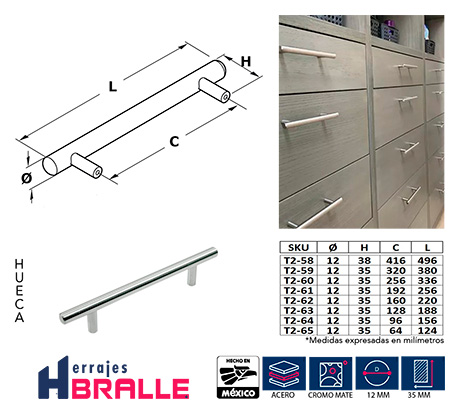 "JALADERA INOX DE BARRA HUECA": Herrajes Bralle